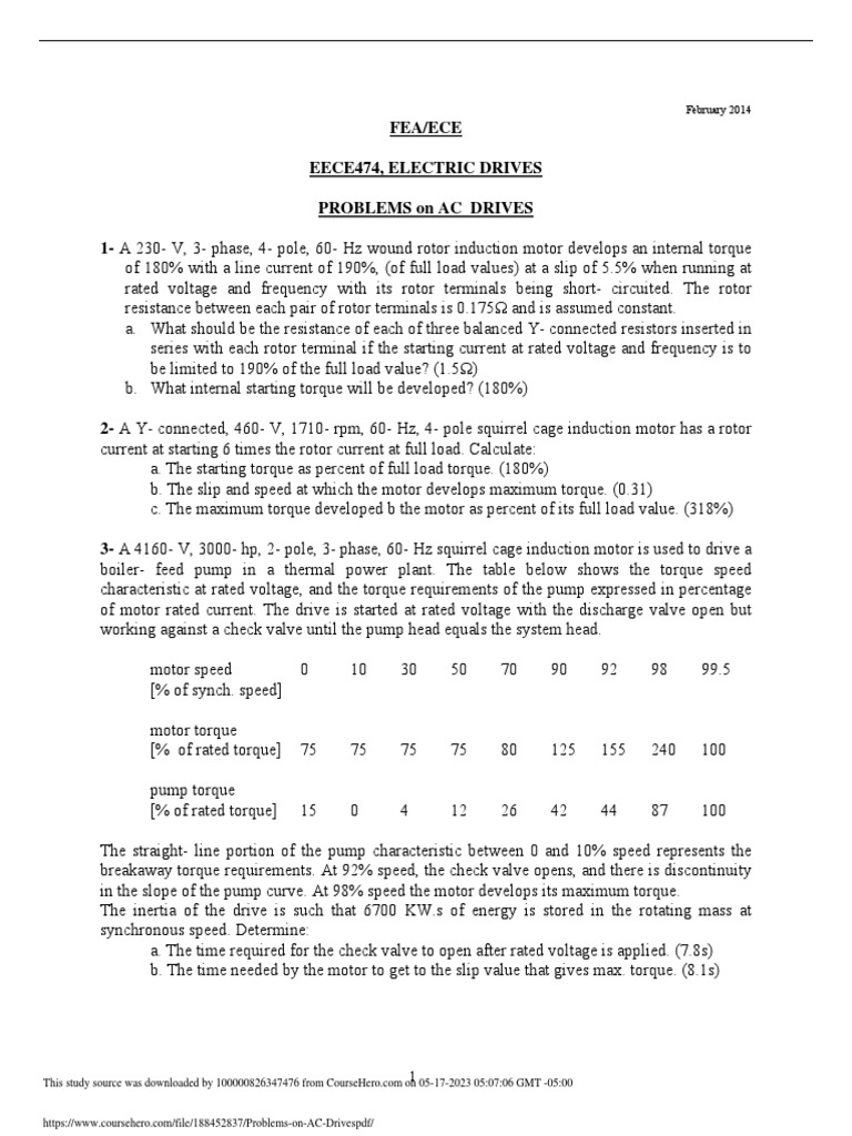 Problems On Ac Drives Pdf Pdf Electric Motor Electric Power
