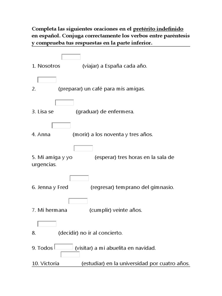 Ejercicios VII en Preterito Indefinido | PDF | Verbo