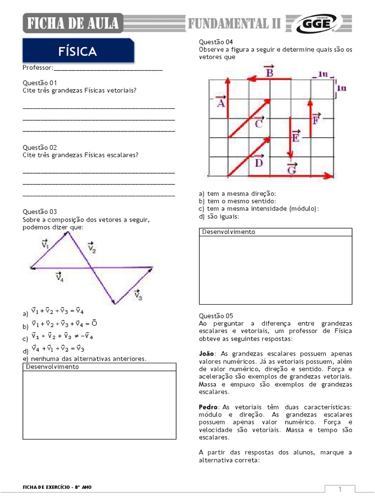 Ficha Fisica 8o Ano Par U16-05) | PDF | Vetor euclidiano | Massa