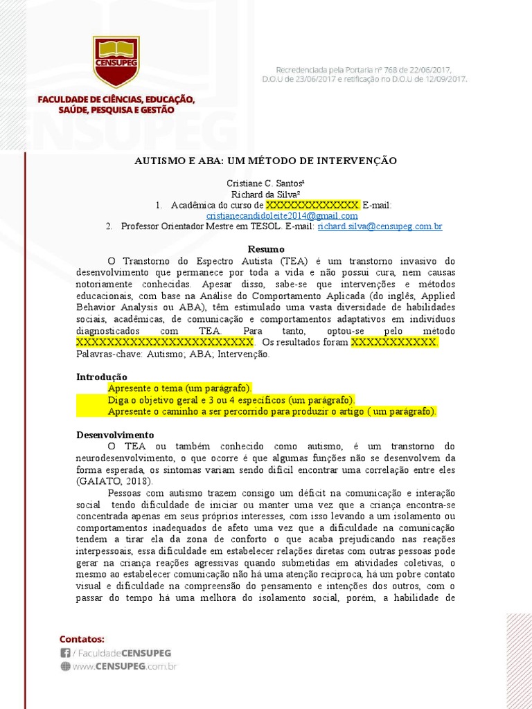 Artigo em Processo | PDF | Espectro do autismo | Psicologia