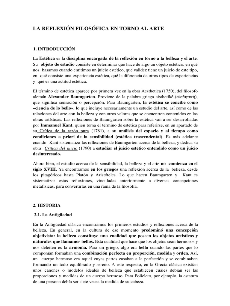 La Reflexión Filosófica en Torno Al Arte | PDF | Estética | Immanuel Kant