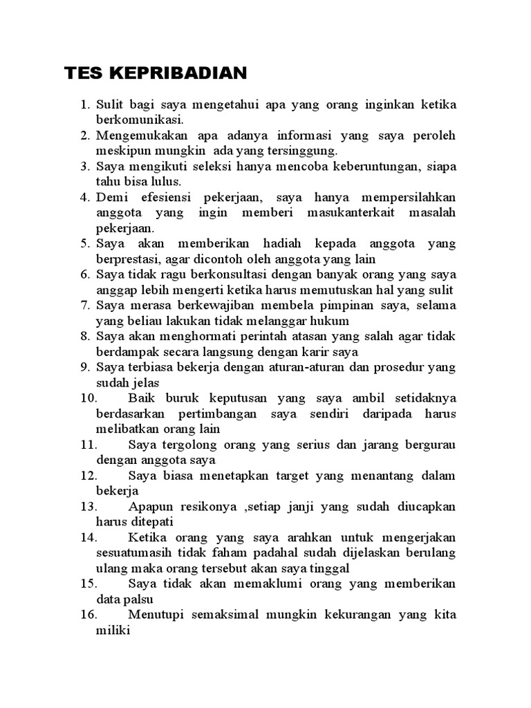 Tes Kepribadian Pdf
