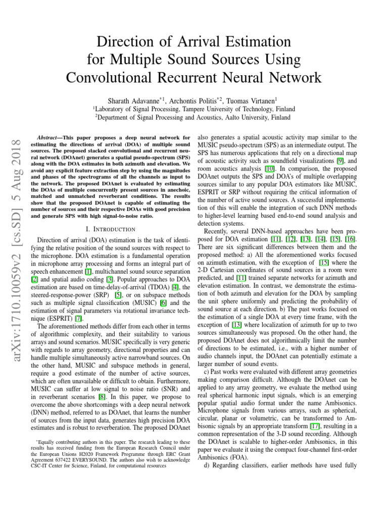 Direction of Arrival Estimation For Multiple Sound Sources Using Convolutional Recurrent Neural ...
