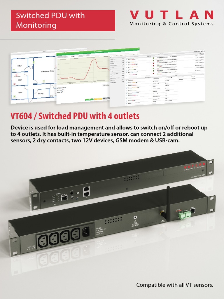VT604 PDU With Monitoring Brochure (Web) | PDF | Sensor | Usb