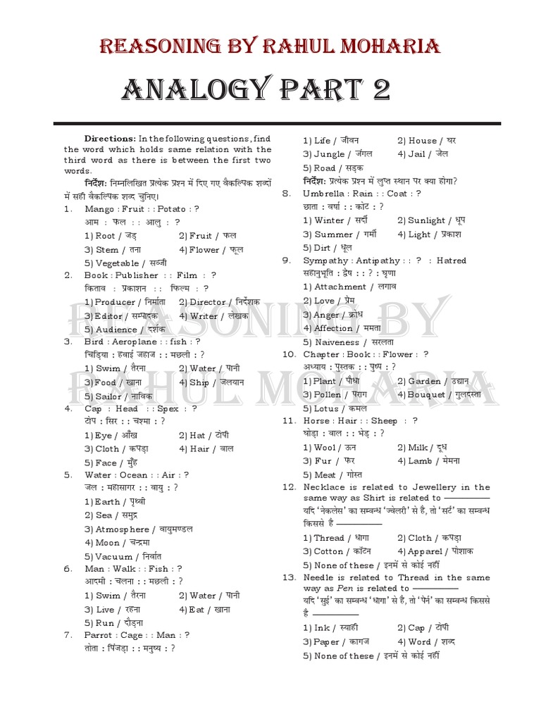 Analogy Part 2 | PDF | Foreign Language Studies | Science & Mathematics