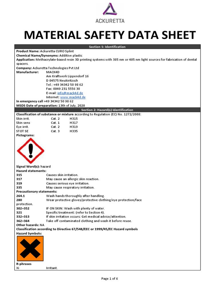 Curo Splint - Msds | PDF | Firefighting | Dangerous Goods