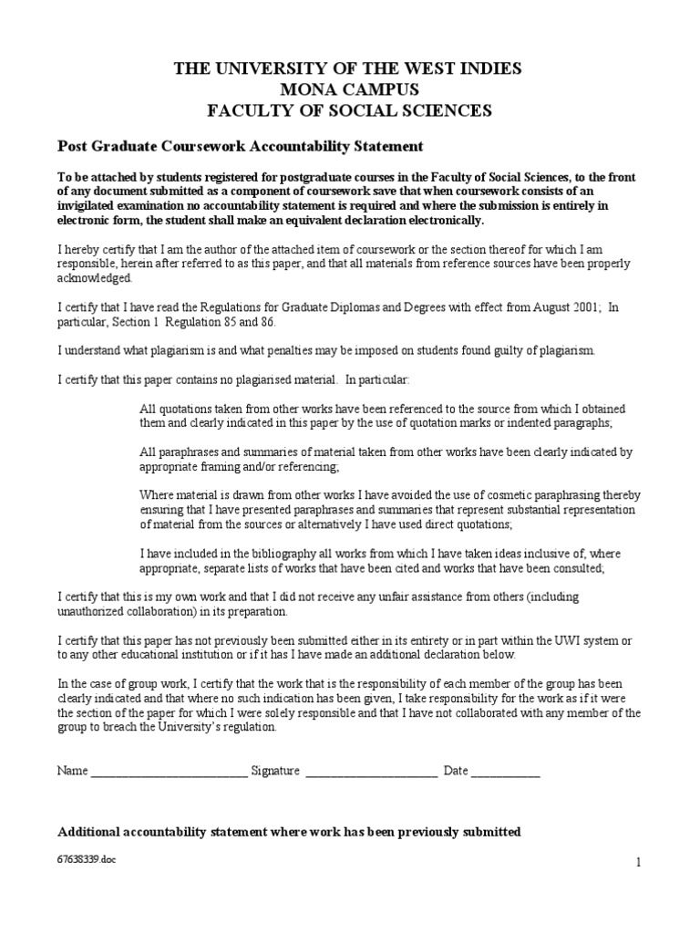 Post Graduate Course Work Accountability Statement Mod | PDF ...