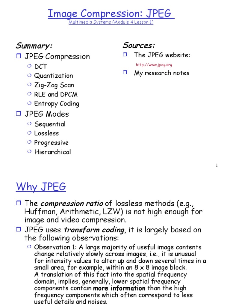 Lecture 15 - Image Compression JPEG | PDF | Data Compression | Computer Science