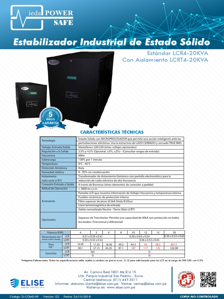 D-FEPE-ID-09 - Estabilizador Industrial LCR y LCRT de 4 A 20 KVA - Ieda PowerSafe | PDF ...