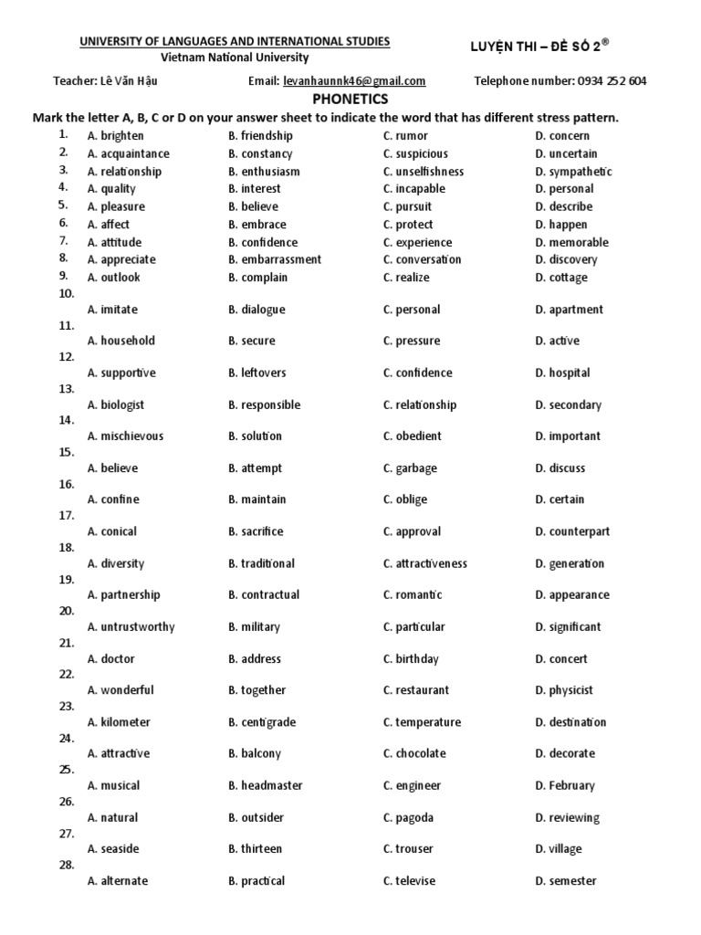 Phonetics-Stress Exercises | PDF