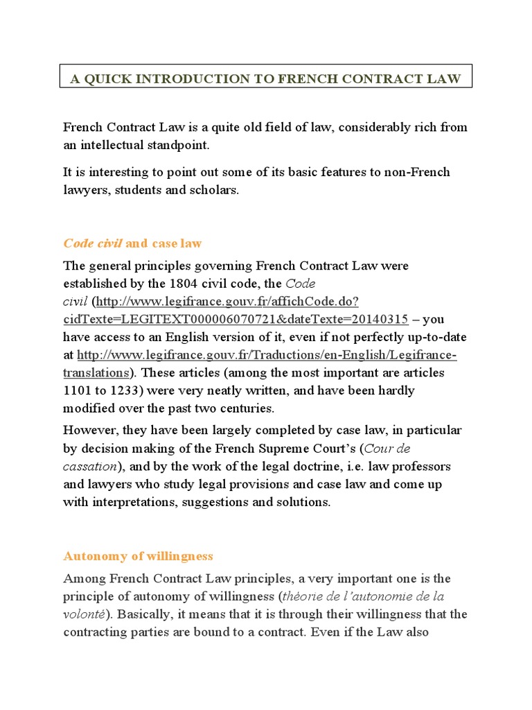 A Quick Introduction To French Contract Law | PDF | Business Law | Justice
