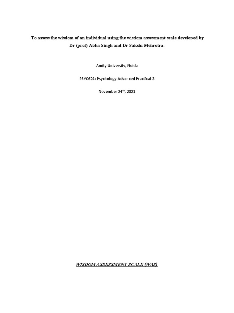 Wisdom Assessment Scale Overview | PDF | Career & Growth | Science ...