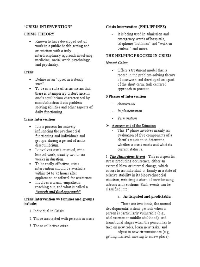 Crisis Intervention | PDF | Psychosocial | Anxiety