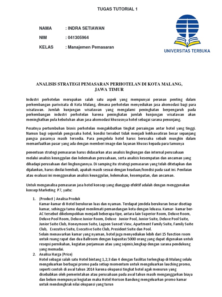 TUGAS TUTORIAL 1 Manajemen Pemasaran | PDF
