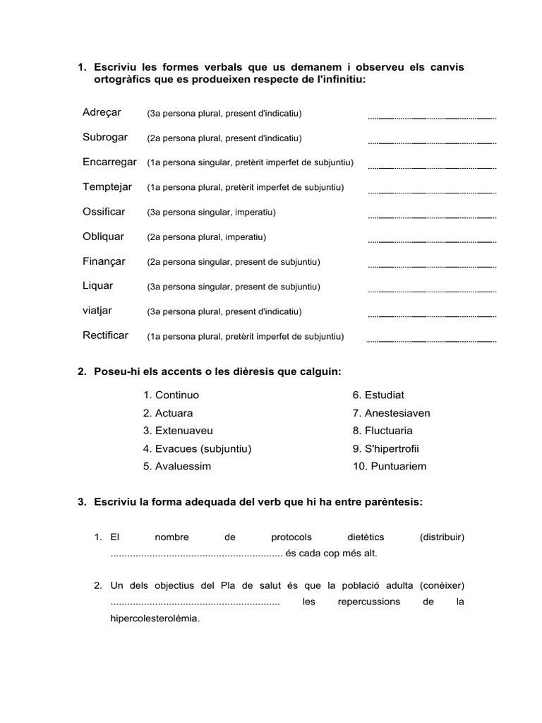 Exercicis Verbs | PDF