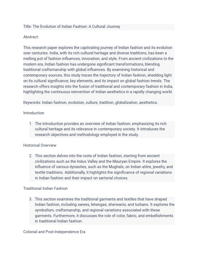 Title - The Evolution of Indian Fashion - A Cultural Journey | PDF ...