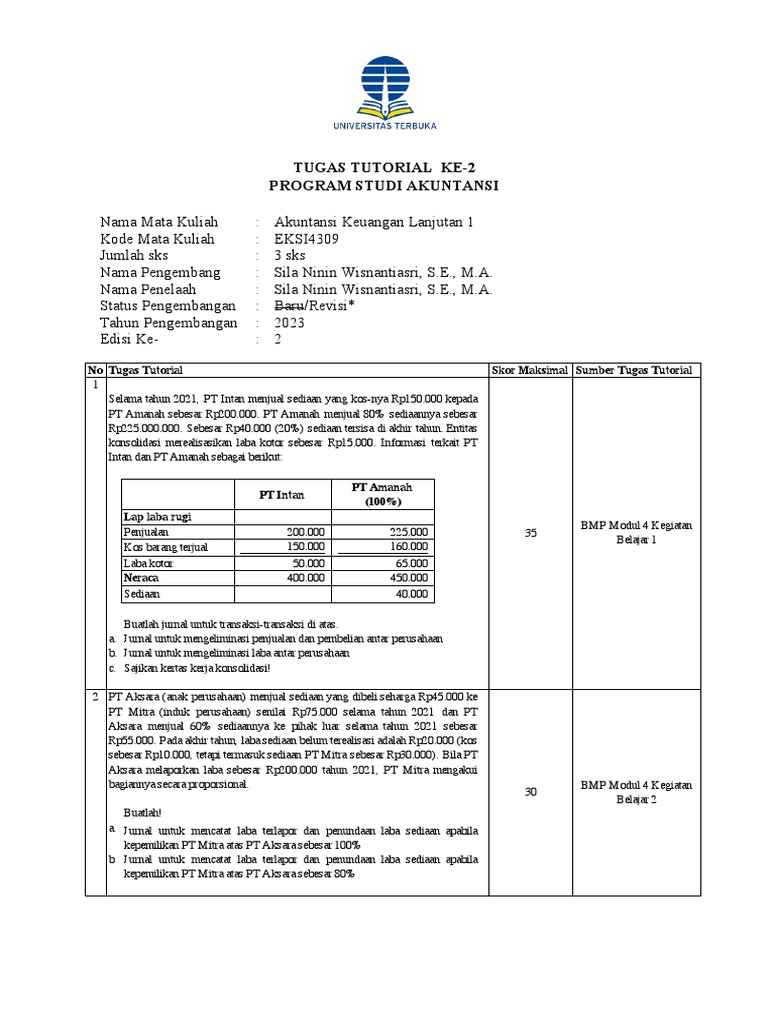Soal Tugas 2 - AKL 1 | PDF