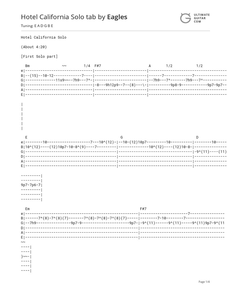 Solo Hotel California Tab by Eaglestabs at Ultimate Guitar Archive ...