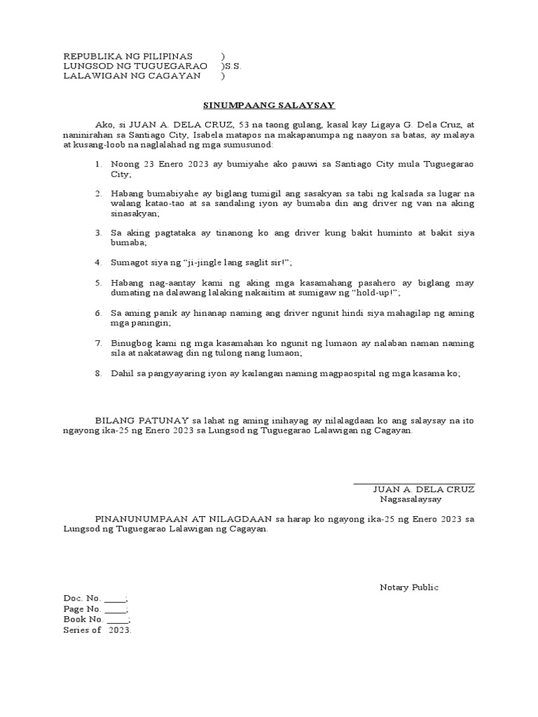 Sample Counter Affidavit Kontra Sinumpaa | PDF