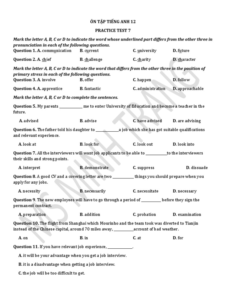 Practice Test 7 | PDF | Internship | Job Hunting