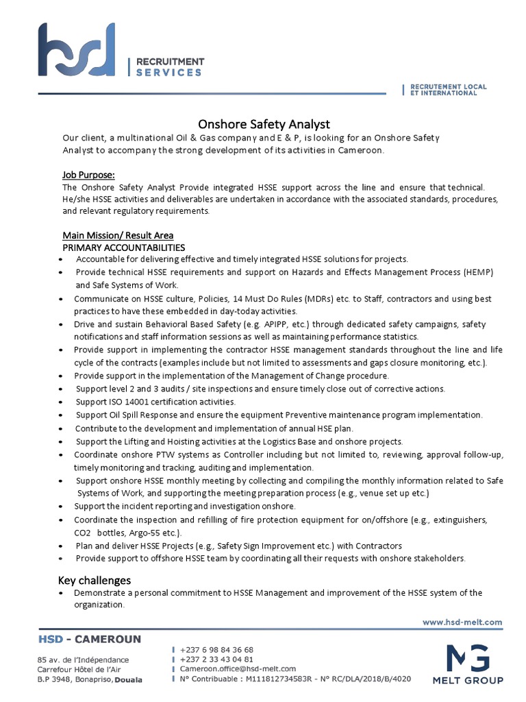 Onshore Safety Analyst | PDF | Occupational Safety And Health | Business