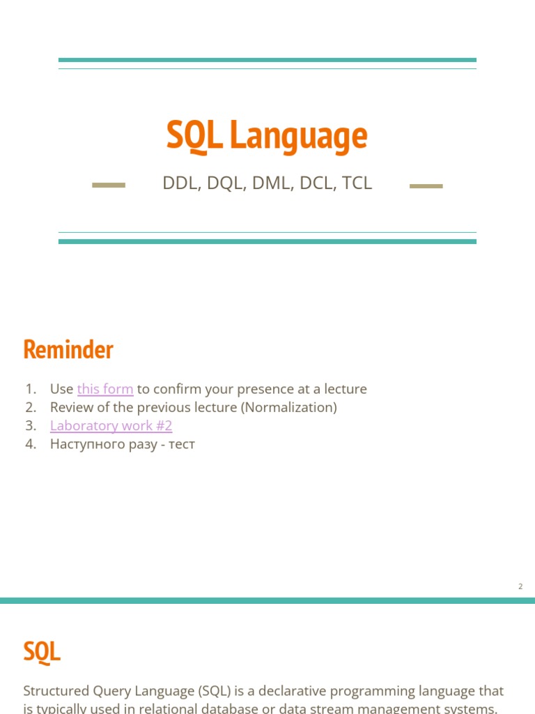 Lecture 5 Sql Language Pdf Sql Data Model
