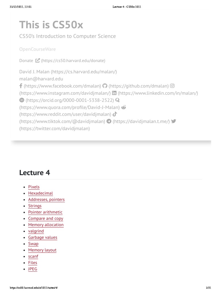 Cs50 Lecture Notes And Stuff Pdf Pointer Computer Programming Integer Computer Science