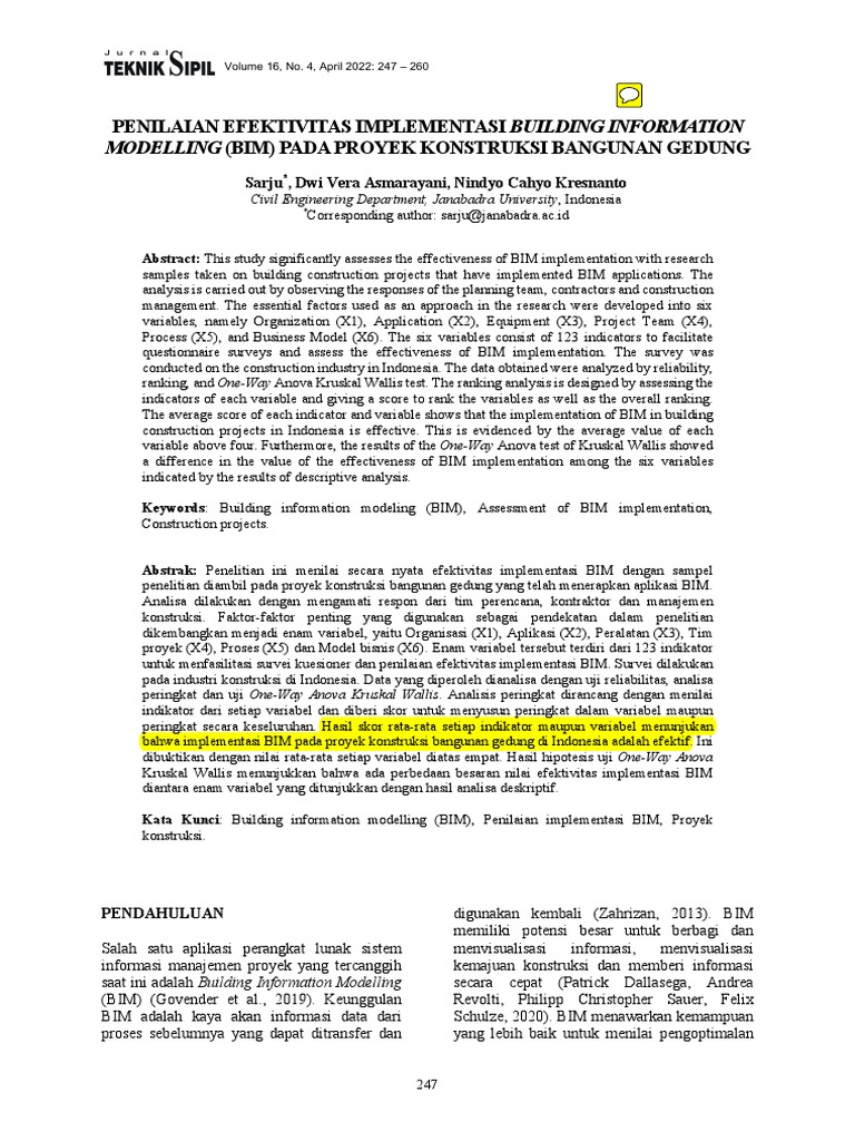 Penilaian Efektivitas Implementasi Building Information | PDF ...