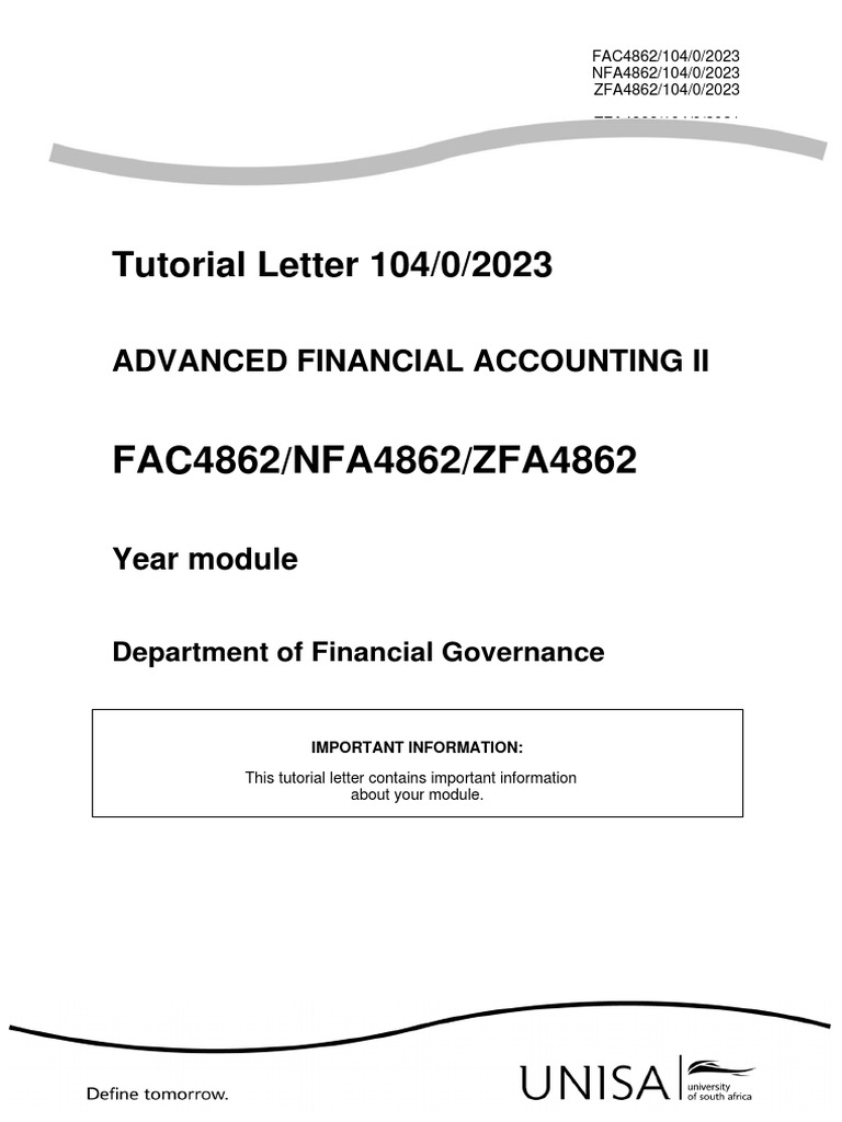 Tutorial Letter 104/0/2023: FAC4862/NFA4862/ZFA4862 | PDF