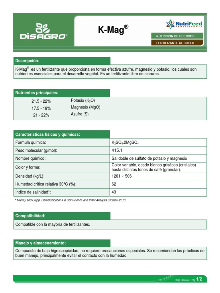 K Mag Envasado Ficha Tecnica | PDF