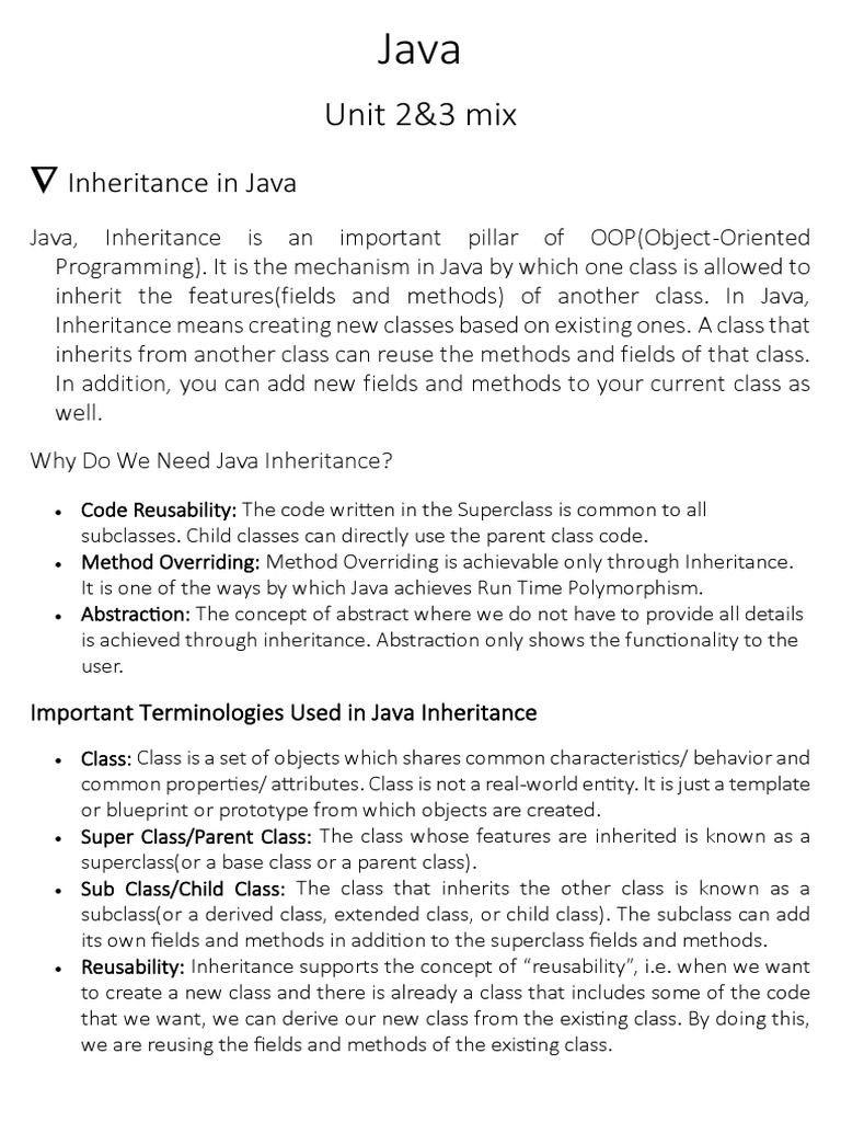 Java Notes Pdf Inheritance Object Oriented Programming Method Computer Programming 7659
