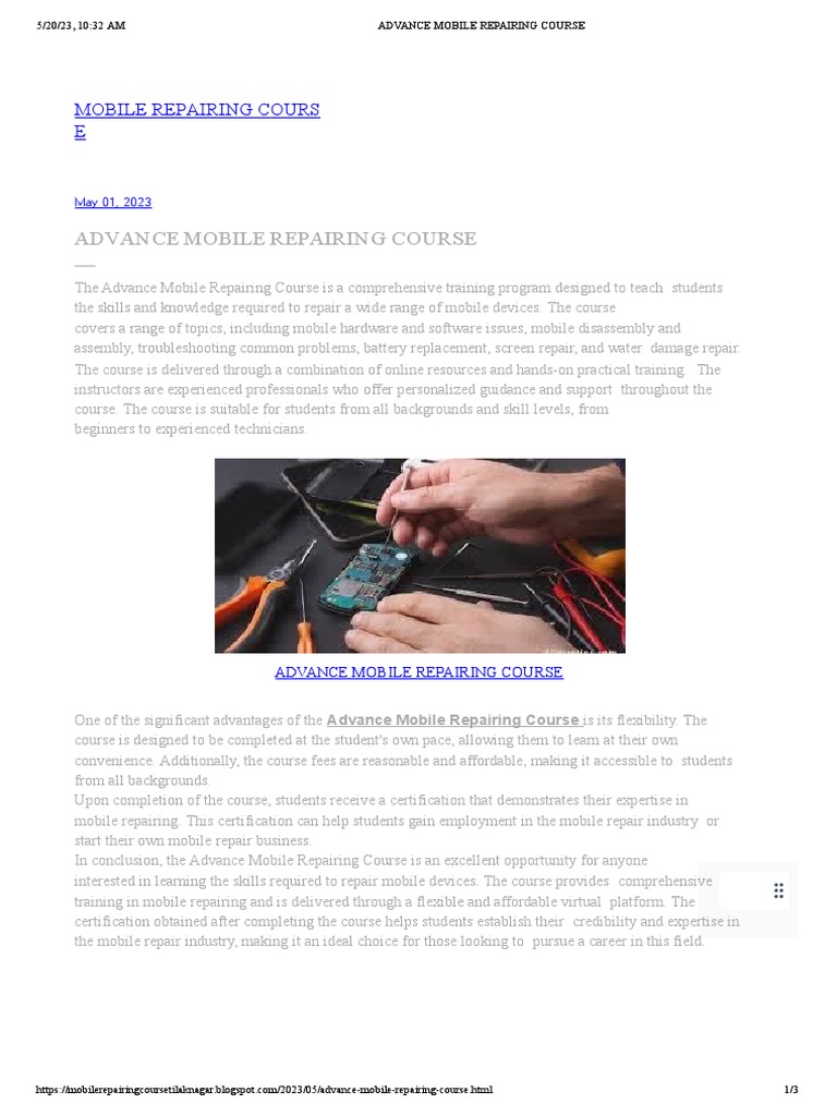 Advance Mobile Repairing Course | PDF | Behavior Modification | Cognition