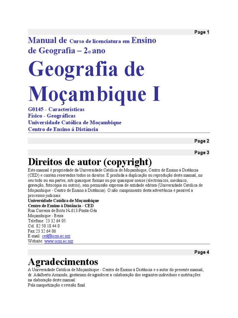 Geografia de Moz 2 Ano Ucm | PDF | Moçambique | Tempo