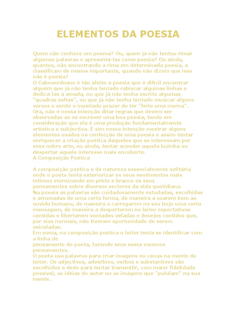 Elementos Da Poesia | PDF | Sonetos | Poesia