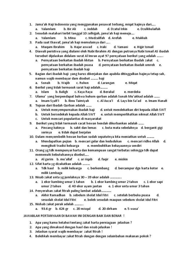 Soal Fiqih Kelas 10 Semester Ganjil Tahun 2022 | PDF | Agama & Spiritualitas