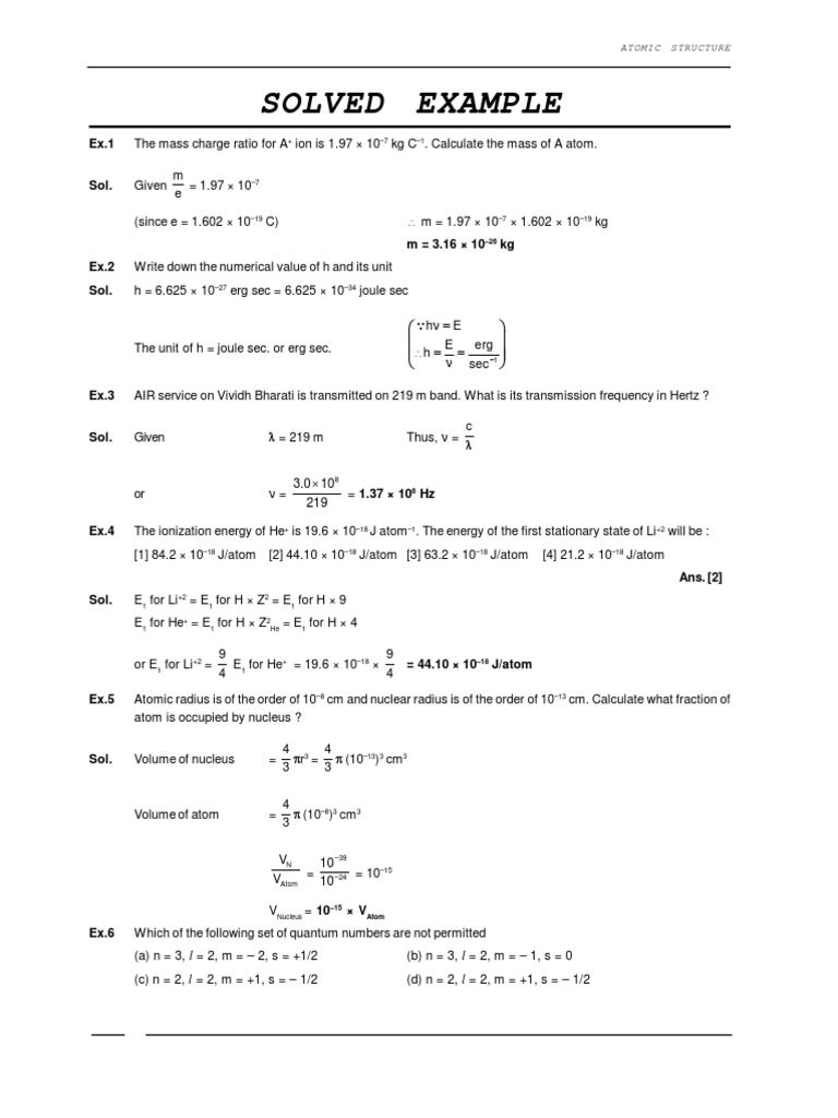 02 Atomic Structure-Solved Example-1 | PDF | Electron | Atoms