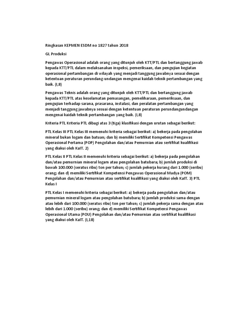 Ringkasan KEPMEN ESDM No 1827 Tahun 2018 | PDF