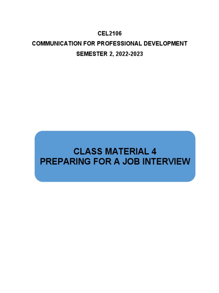 Cel2106 Class Material 4 (Week 7-10) | PDF | Job Interview | Interview