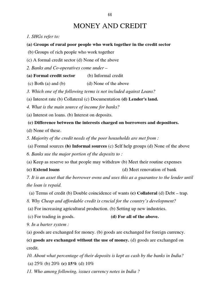 MONEY AND CREDIT Imp Questions | PDF | Loans | Finance & Money Management