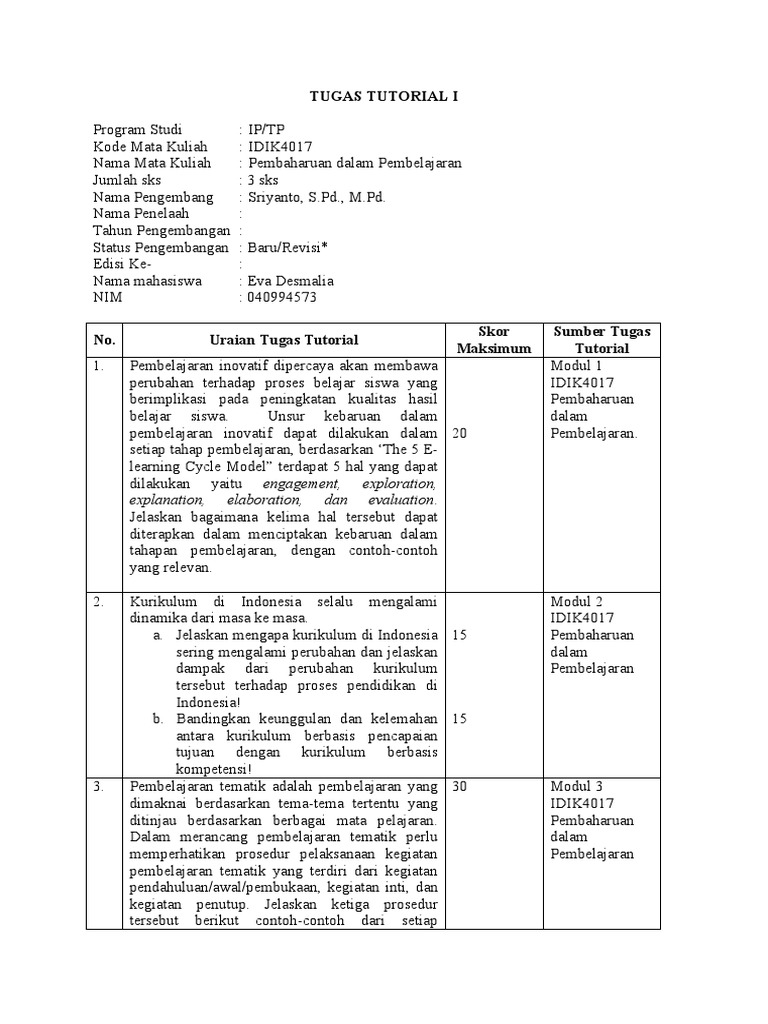 Tugas Pembaharuan Pembelajaran | PDF | Karier & Perkembangan