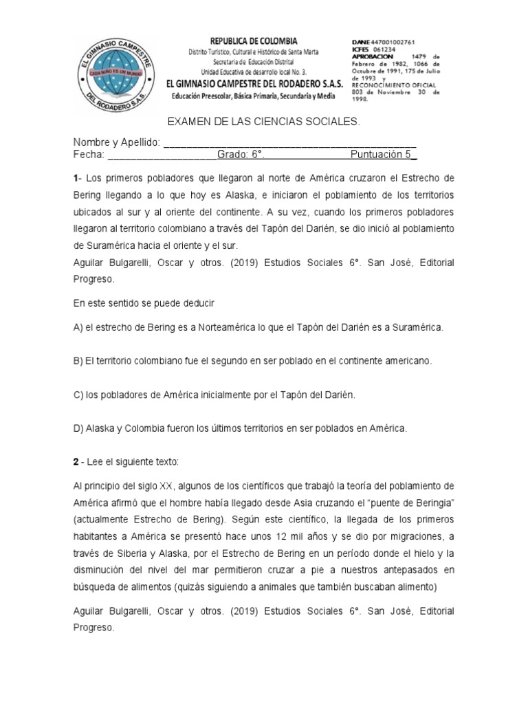 Examen Poblamiento de América. | PDF | Américas
