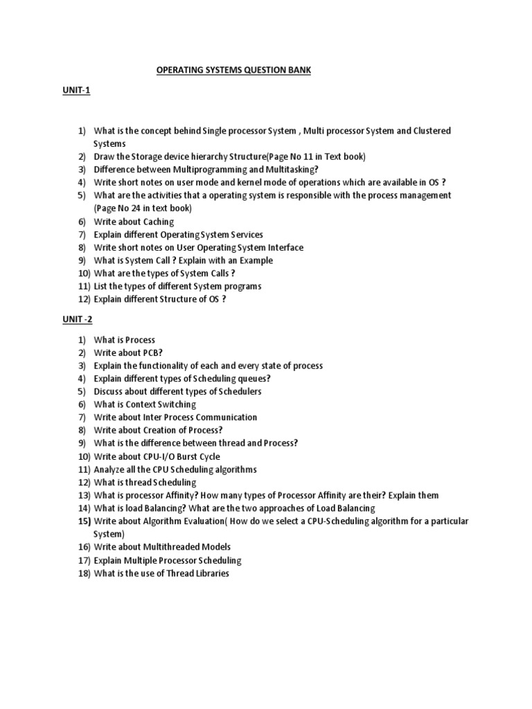 Unit Wise Question Bank Download Free Pdf Process Computing Scheduling Computing 