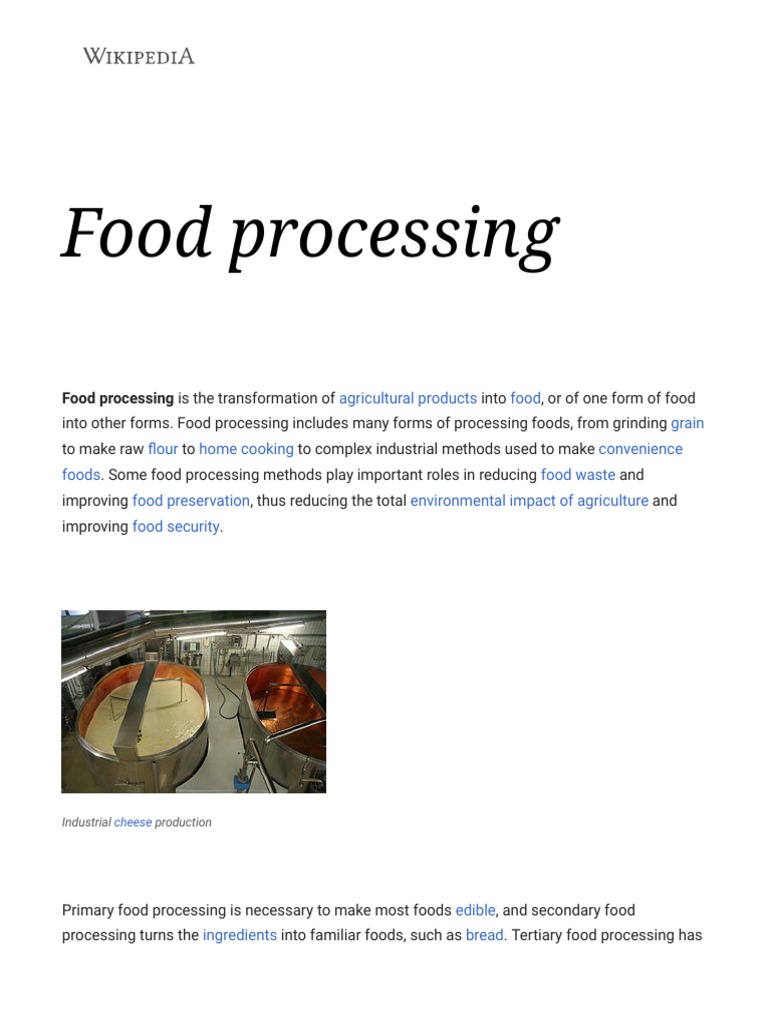 Food Processing - Wikipedia | PDF | Food Processing | Nutrition
