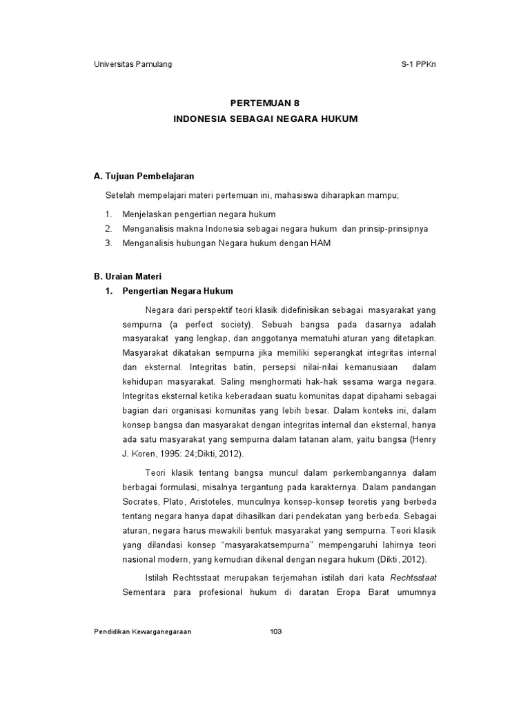 Pam0032 - Pertemuan Ke-8 - Indonesia Sebagai Negara Hukum | PDF