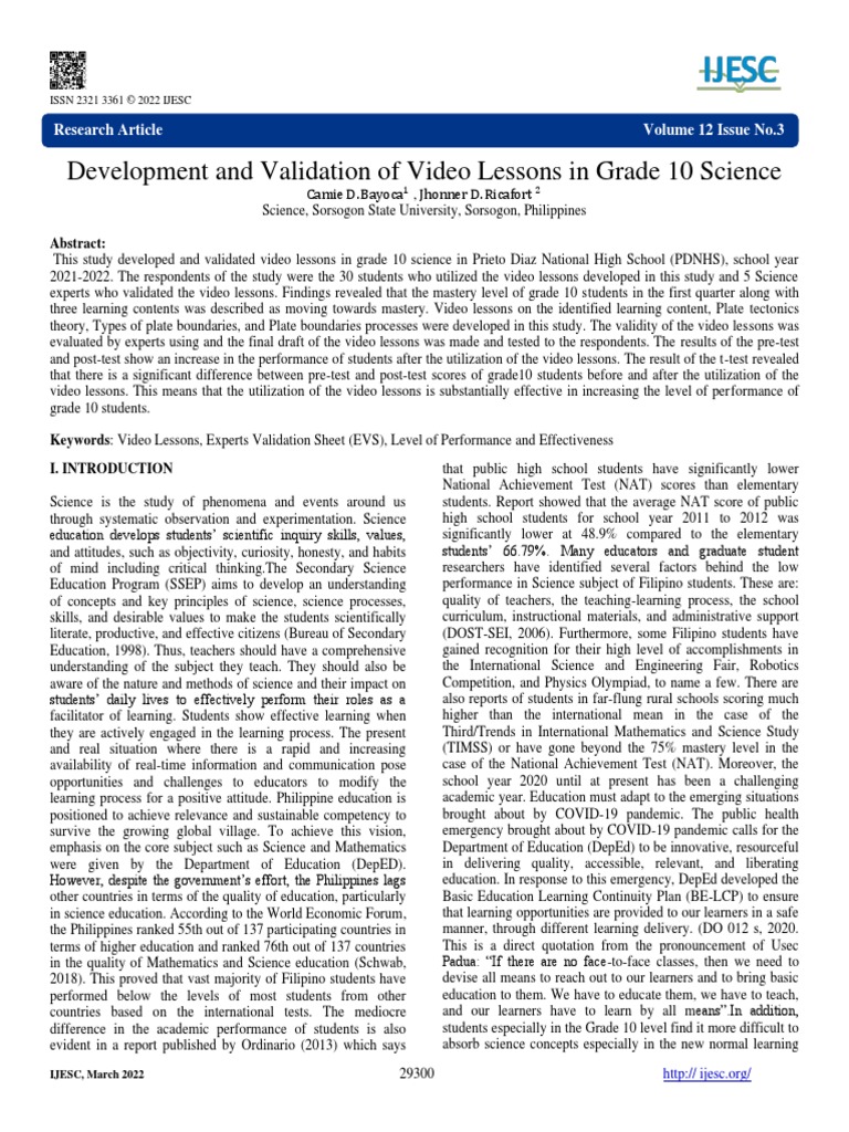 Video Lessons for Grade 10 Science Validation | PDF | Learning | Teachers