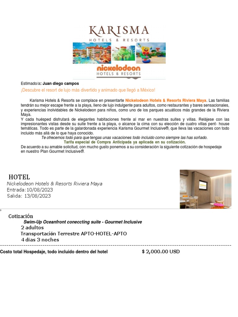 Karisma Resorts-Hotel Nickelodeon. Juan Diego Campos | PDF