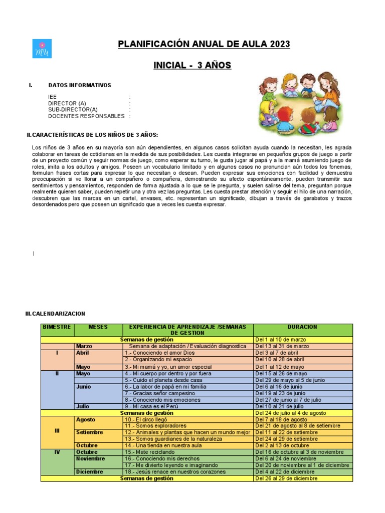 3 Años Planificación Anual de Aula 2023 | PDF | Amor