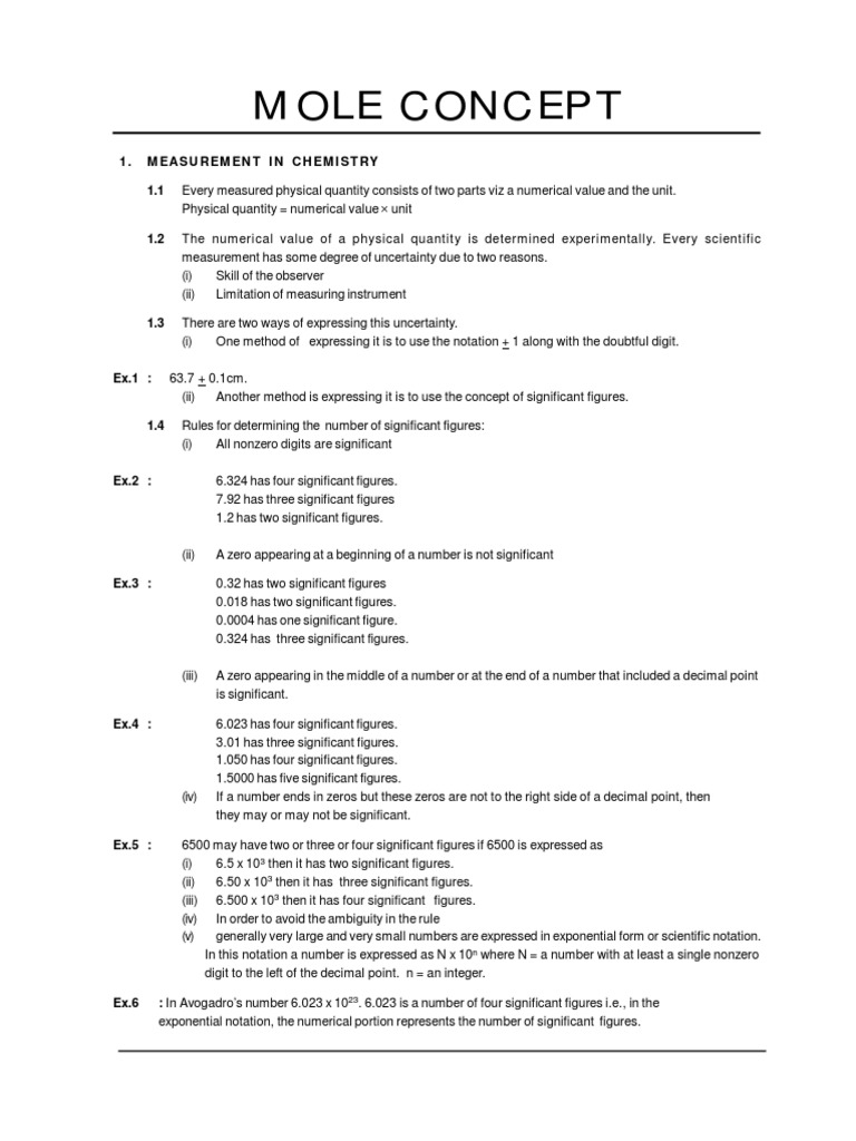Mole Concept-Theory & Exercise | PDF | Mole (Unit) | Stoichiometry