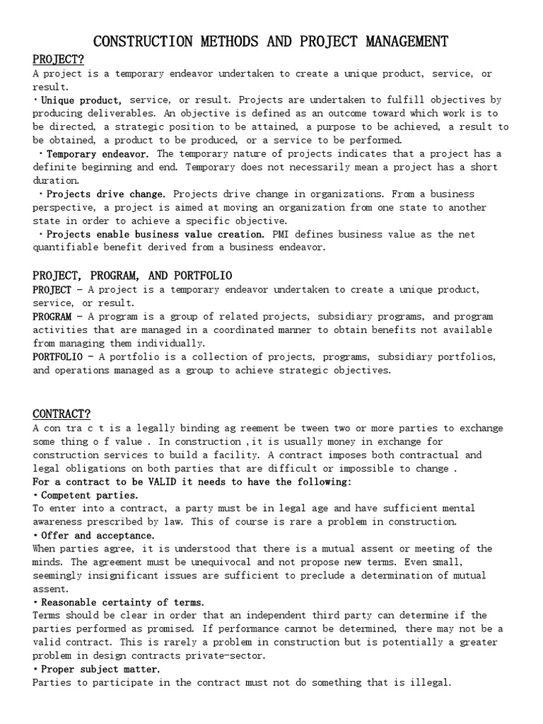 Construction Methods and Project Management | PDF | Project Management ...