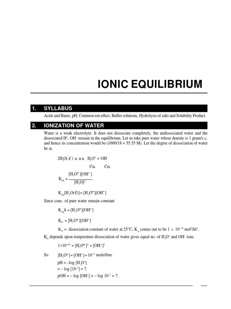 Ionic Equilibrium-01-Theory | Download Free PDF | Ph | Buffer Solution